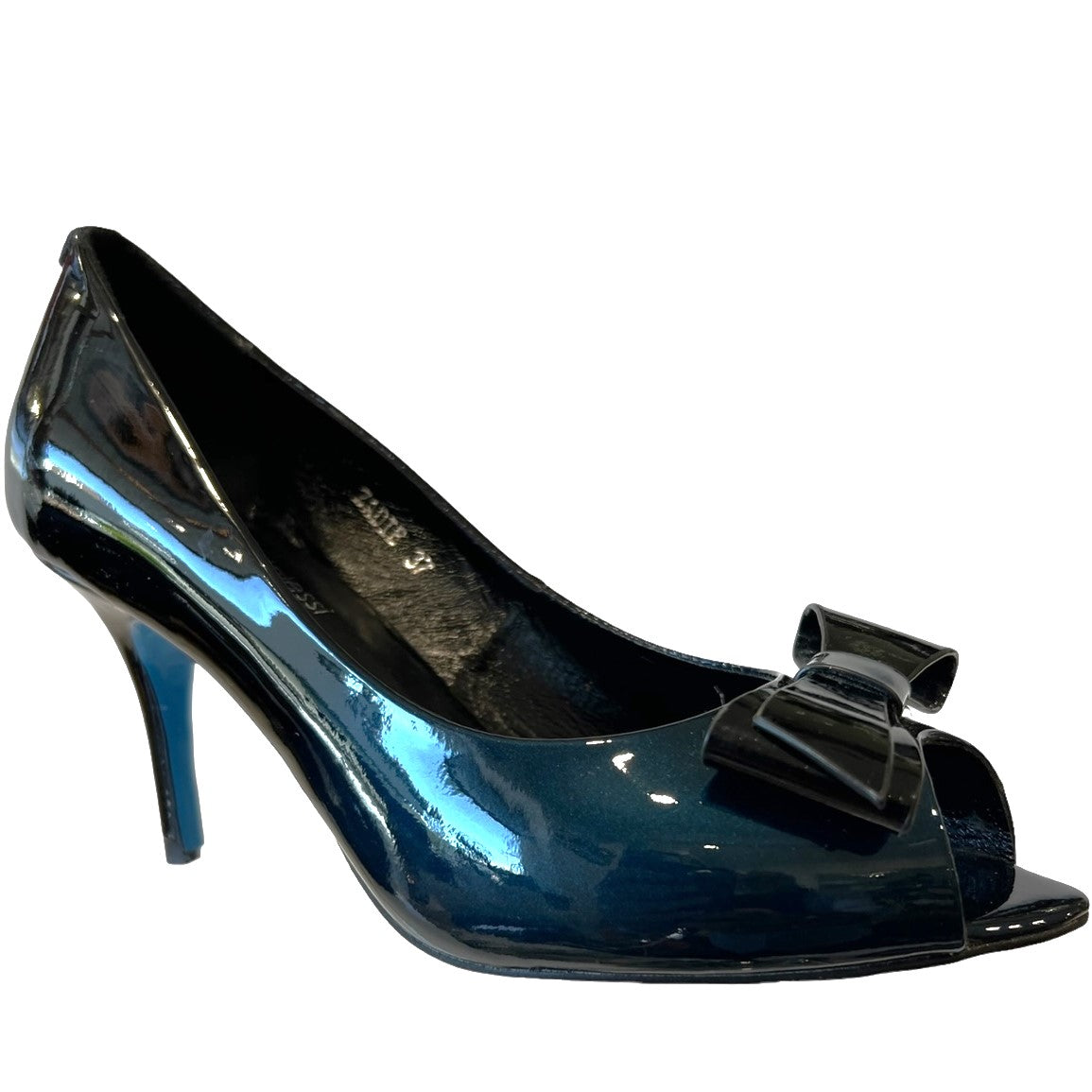 Marco D'Alessi ZADIE Black Navy Patent Leather Peep Toe - Mid Heels ...